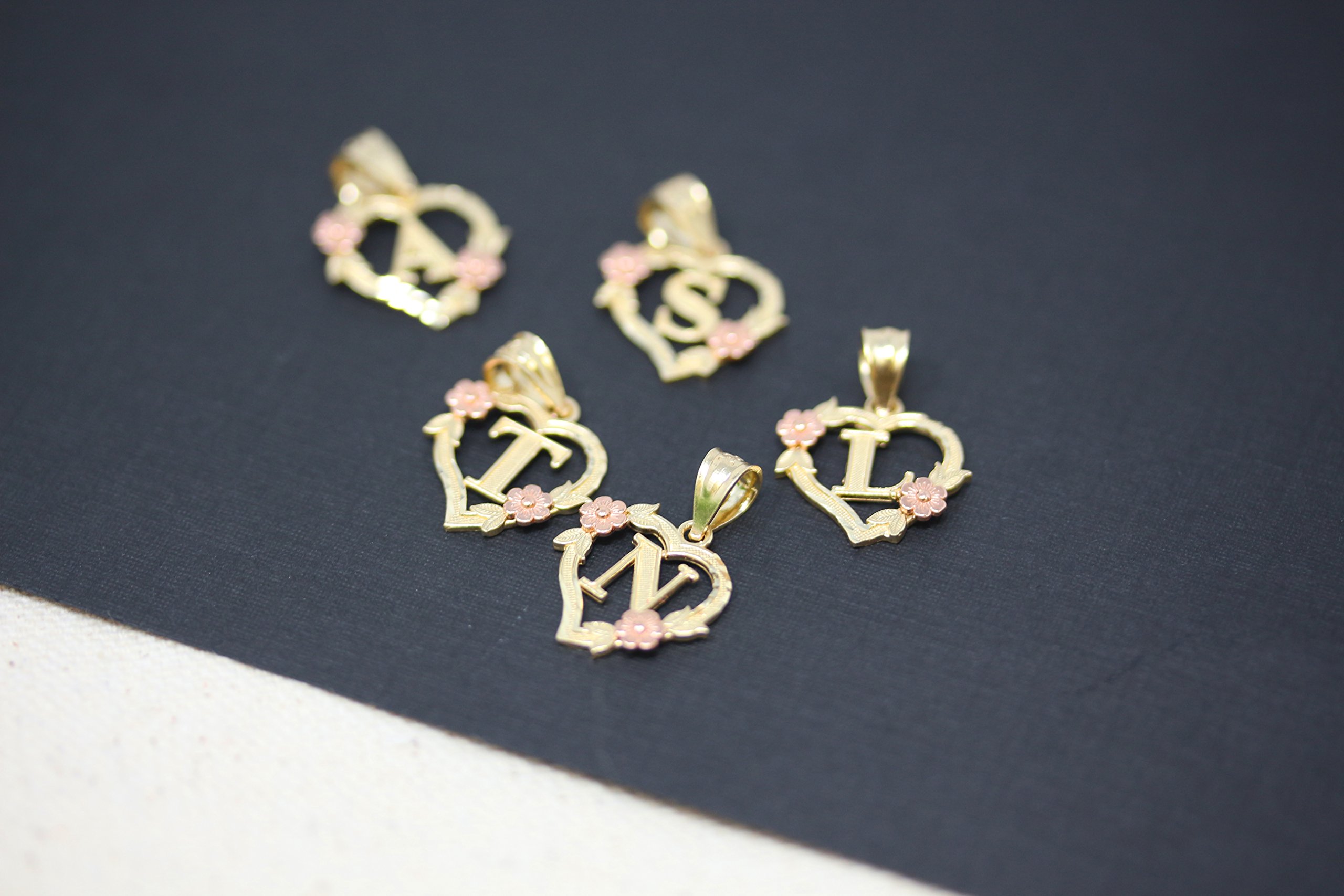 10k Two-Tone Initial Heart Pendant for Women in Yellow and Rose Gold - Letter L