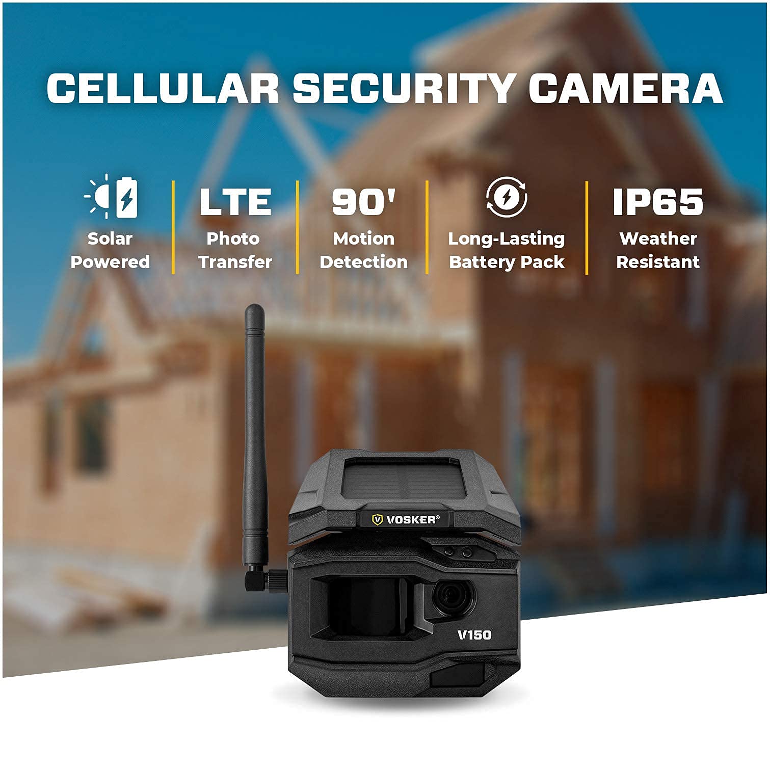 Vosker V150 Solar-Powered LTE Cellular Home Security Outdoor Camera, Motion Activated Sensor Nightvision Wireless - Bundle Including 4 V150 Cameras and 4 Security Boxes