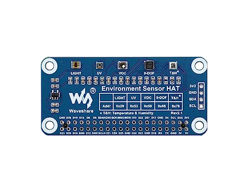 Waveshare Environment Sensor HAT, Compatible with Raspberry Pi 5/4B/3B/Zero/Zero W/Zero 2W/Pico/Pico W/Pico WH, I2C Bus with Rich Onboard Resources Including Ambient Light Sensor VOC Sensor