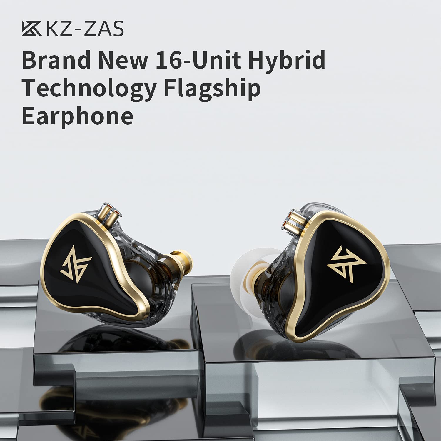 KZ ZAS in Ear Monitor Earphone 7BA+1DD 16 Unit Hybrid Technology IEM Headphones Noise Cancelling, 8 Core Cable 3.5mm Jack Wired Earbuds (No Mic, White)