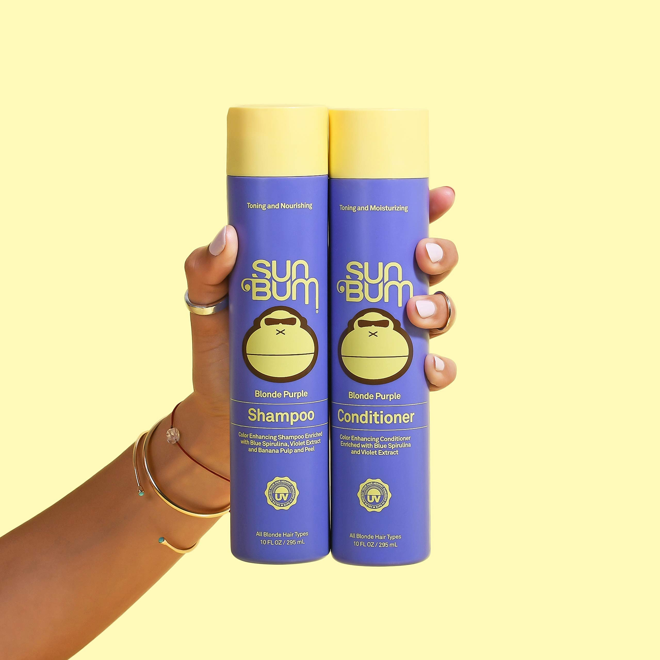 Sun Bum Blonde Purple Shampoo & Conditioner - UV-Protecting, Cruelty-Free, Color Enhancing and Toning Treatment for Blondes, 10 Ounce