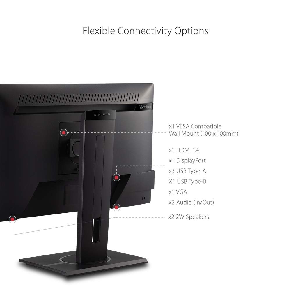 ViewSonic VG2440 24 Inch IPS 1080p Ergonomic Monitor with HDMI, DisplayPort, VGA, USB (Renewed)