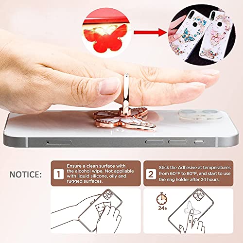 4 Pack Phone Ring Stand, Diamond Bling Butterfly Cell Phone Kickstand Grip, 360 Rotation Universal Multi Angle Metal Phone Ring Holder (2 Butterfly, 2 Swan, 1 Strip)