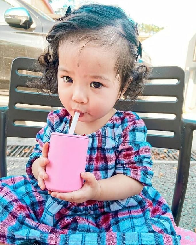 Avanchy Silicone Training Sippy Cup with Straw Lid – Tiny Cup for Babies 6+ Months to Toddlers 1 Year Old – 5 oz Infant Water Cup for Baby Led Weaning, Blue
