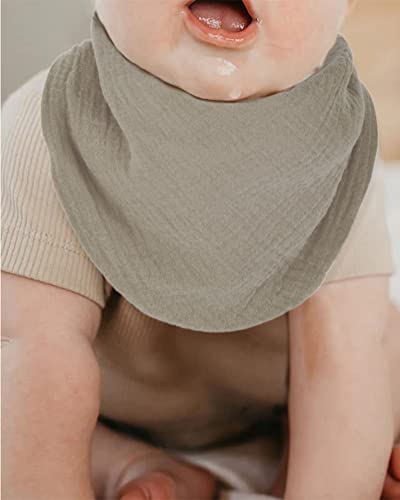 Muslin Bandana Bibs, Soft Absorbent 2 Layers Drool Bibs with Adjustable Snap Closure, Multi-Use Scarf Bibs for Heavy Droolers Baby Girls Boys Unisex Newborns Infants Toddlers (8 Solid color)