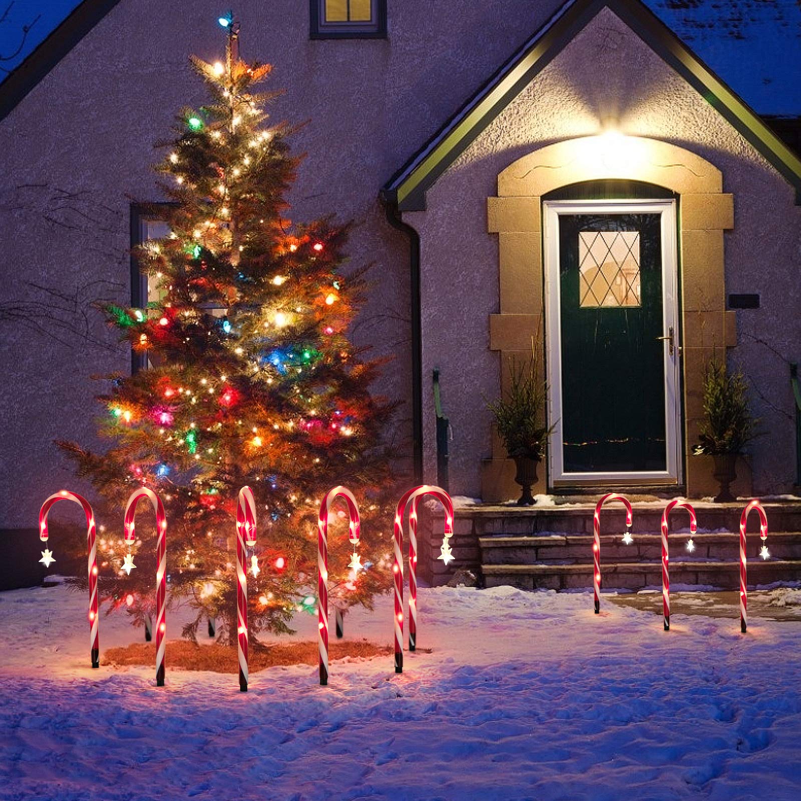 20 Pack Christmas Decorations Outdoor Solar Candy Cane Lights Pathway Markers Lights with Star for Walkway, Driveway, Lawn, Yard, Garden, Home Decoration