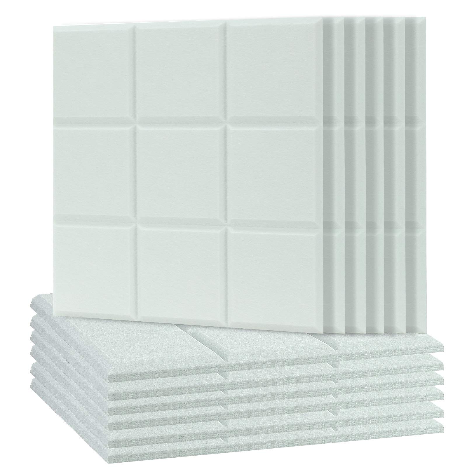 12 Pack Acoustic Panels Sound Proof Padding, 12"X12"X0.4" Beveled Edge Acoustic Absorption Panel for Acoustic Treatment and Wall Decoration, Mushroom Design (White)