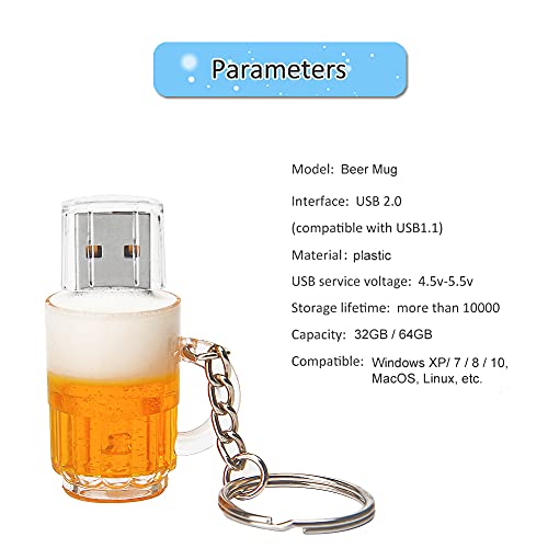 USB Flash Drive 64GB Cute Beer Mug Shaped USB Drive Thumb Drives USB 2.0 Memory Stick for External Data Storage