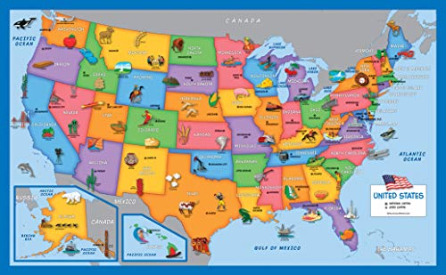 2 Pack - USA Map for Kids [Illustrated] + 3D Shapes Poster (LAMINATED, 18" x 29")