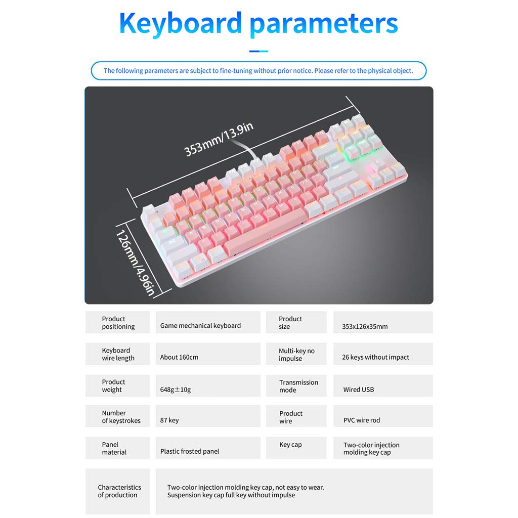 BLUEXIAO K100 87-Keys Blue Switch Mechanical Keyboard Aluminum Alloy-ABS Ergonomic Keyboard High Responsiveness Gaming Keyboard for PC Laptop Players K100 87-Key Green Axis Keyboard
