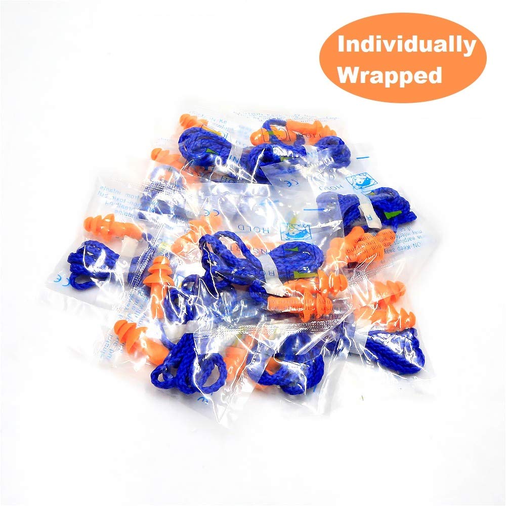 10 Pair Corded Ear Plugs for Shooting Range Ear Protection for Gun Range - Hunting Ear Plugs Individually Wrapped Shooting Ear Buds Hunting Ear Protection Hearing Protection Ear Plugs for Construction