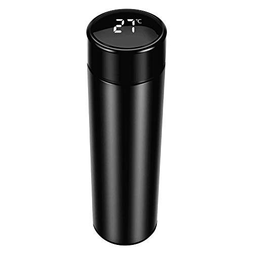 Intelligent Temperature Display Thermos Cup, 304 Stainless Steel Thermos Hot Coffee Cup, Travel Mug with LCD Touch Screen, Total Capacity 500ML (Black)