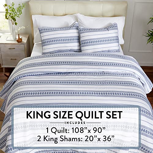 3 Piece Quilt Set with Shams | Soft & Breathable Bed Cover for Spring & Summer | Hypoallergenic All-Season Quilt | Multi Layer Coverlet | Lightweight Bedspread | Boho Stripes | Sydney CollectionâŠ