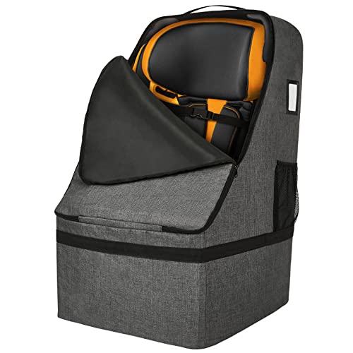 TINY GOGO Car Seat Travel Bag, Infant Car Seat Bags for Air Travel Gate Check, Large Durable Travel Car Seat Cover Carrier Backpack with Padded Shoulder Strap, Dark Linen Grey