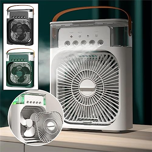 3 in 1 Air Cooler,Mini Portable Air Conditioners Fan with 3-Speeds/5 Humidifier Misting Hole/7 Colors Light,USB Rechargeable,Humidify Air Cooler,Adjustable Wind Direction,For Office Home (White)