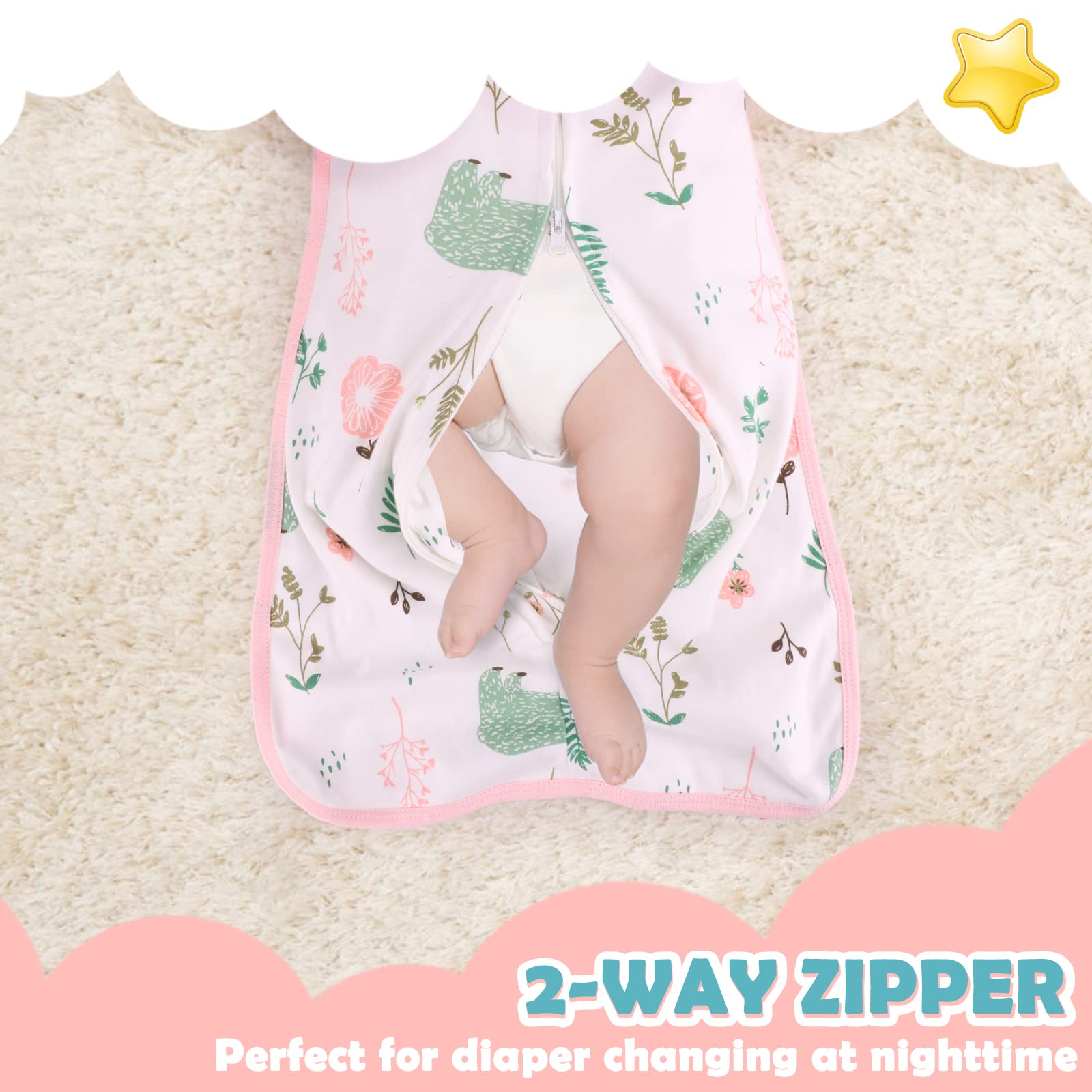 2 Pack Transition Swaddle with 2 Way Zipper, 2 in 1 Arms in/Out Transitional Arms Up Swaddle, 100% Cotton Newborn Swaddle Zipper Swaddles Baby Swaddling Sack Sleeping Sack 3-6 Months, Flamingo & Bear