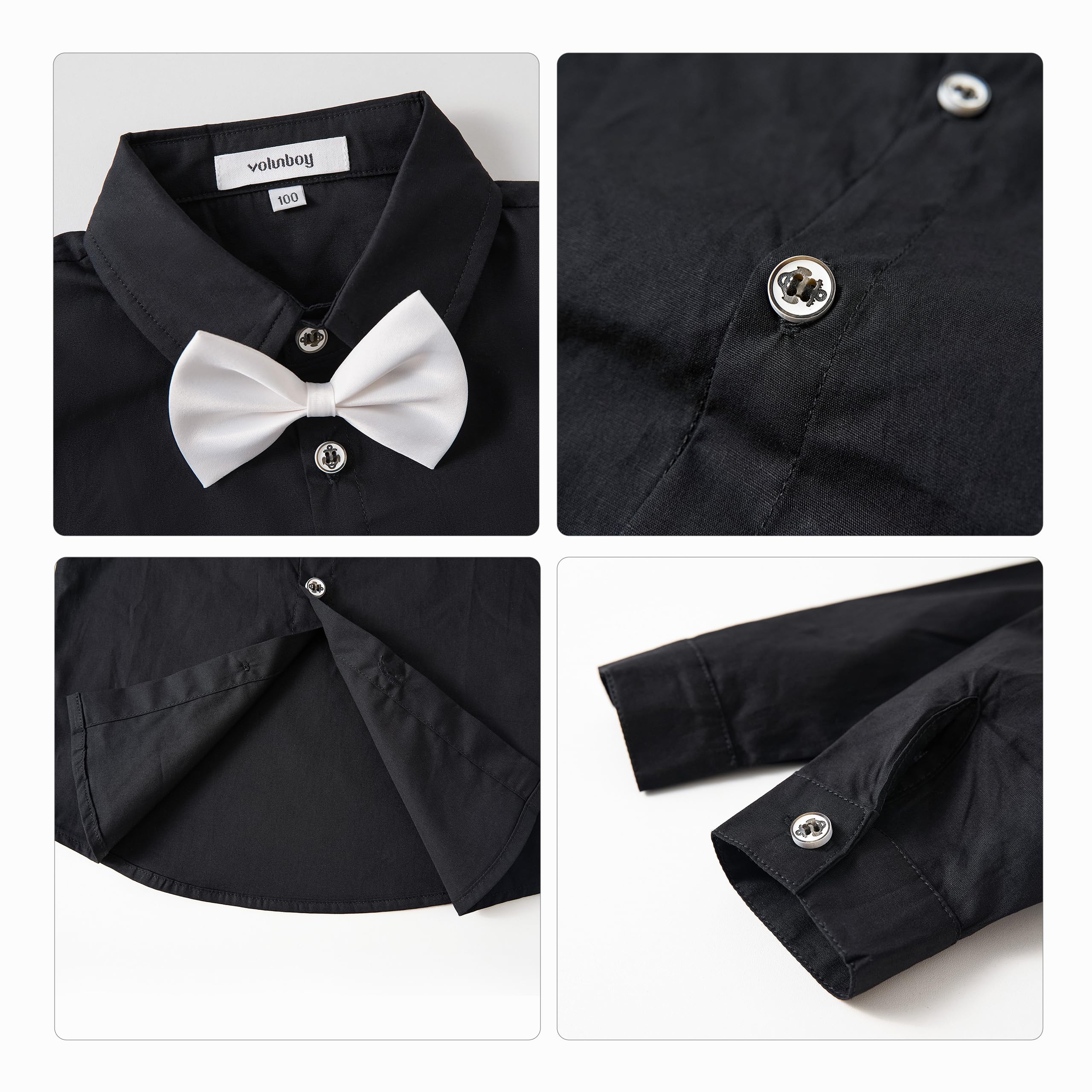 Volunboy Boys Clothes Set Toddler Gentlemen Wedding Suit Long Sleeve Bow Tie Shirts Suspenders Pants Ring Bearer Outfits (Black, 2-3T)