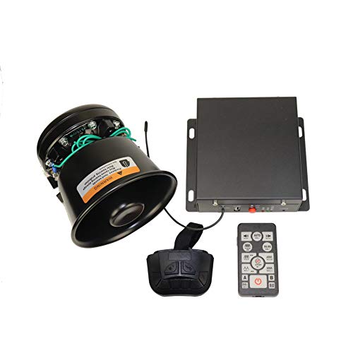 YHAAVALE 9200D Amplifier Police Siren & Black Round Bell Cone Speaker,DC12V,100W,Wireless Double Remote Control,Hands-Free,Multi-Tones,Microphone,Emergency Electronic Loudspeaker PA System for Car