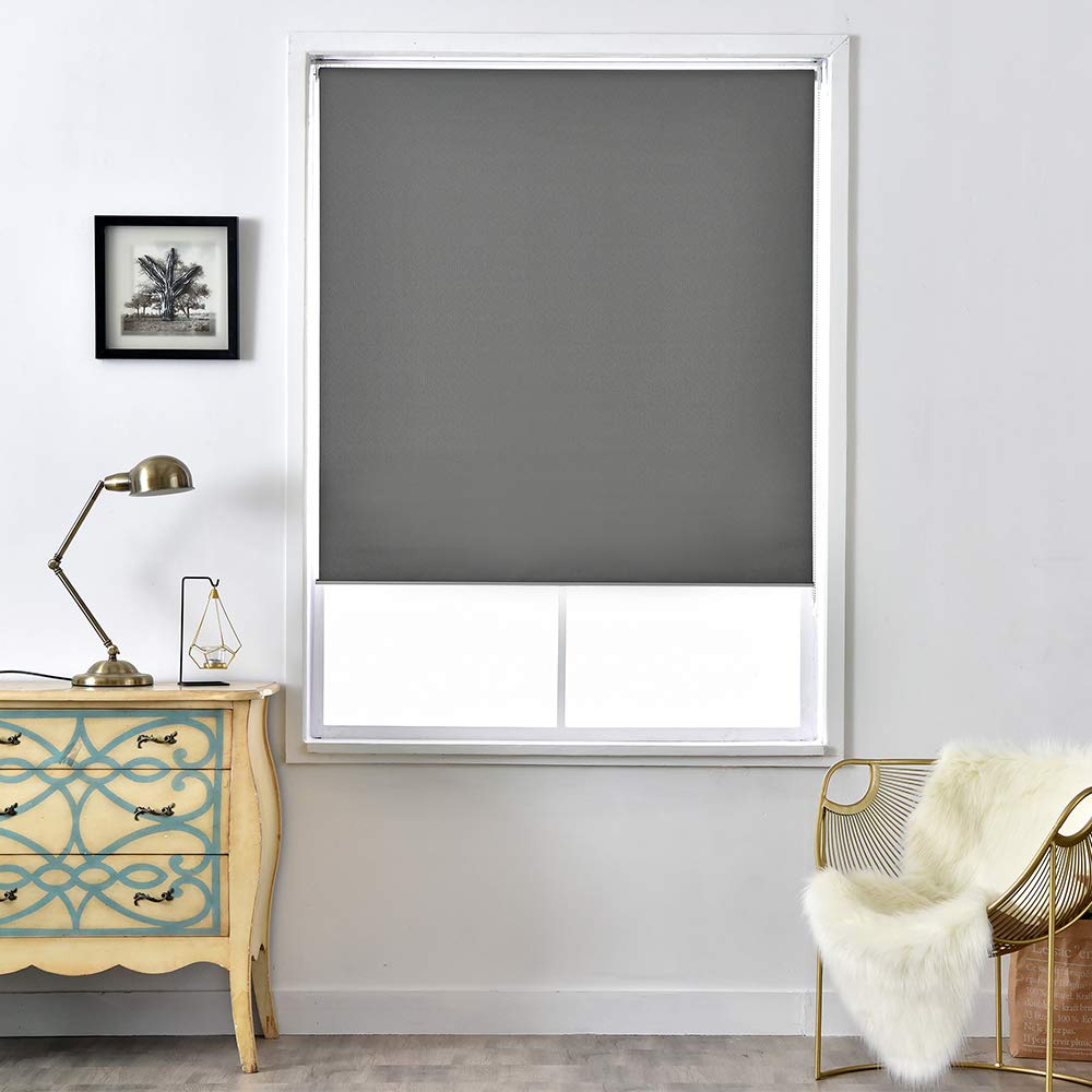 100% Blackout Window Roller Shades, Striped Jacquard Blinds with Thermal Insulated, Roll up and down shades, Easy Installation for Home and Office(23 x 72 inches, Dark Grey)