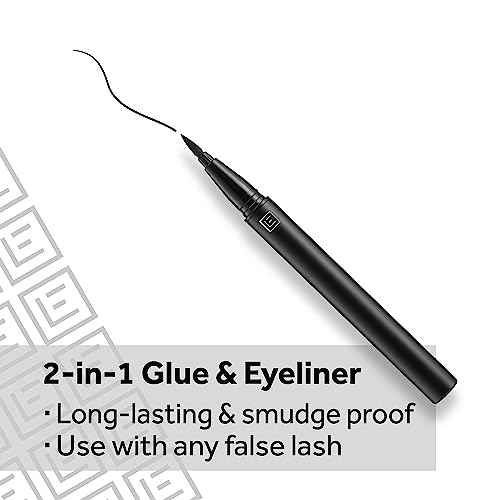Eylure Line & Lash Kit, 2-in-1 Lash Black Glue Eyeliner and False Lashes, Faux Mink Wispy