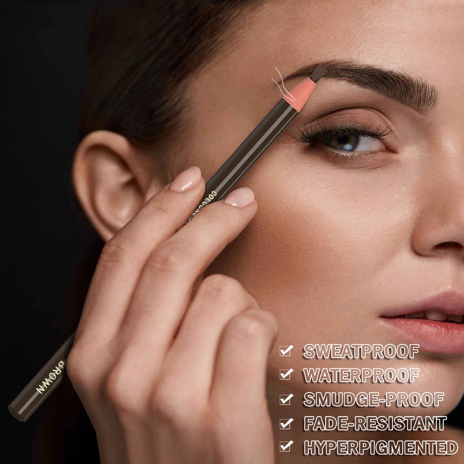12 Piece Dark Brown Colour Waterproof Eyebrows Pencil Tattoo Makeup And Microblading Supplies Kit-Permanent Eye Brow Liners In Waterproof Eyebrow Pencils Peel - Brow Pencil Set For Marking(Dark Brown)