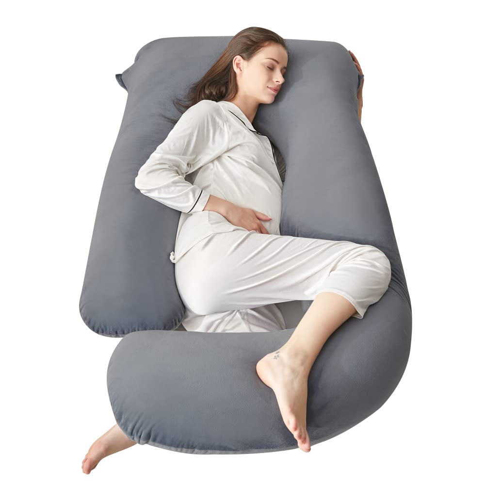 U Shaped Pregnancy Pillows for Sleeping, 57 Inch Maternity Pillow for Pregnant Women with Removable and Washable Velvet Cover, Full Pregnancy Body Pillow Support for Back, Hips, Legs, Belly