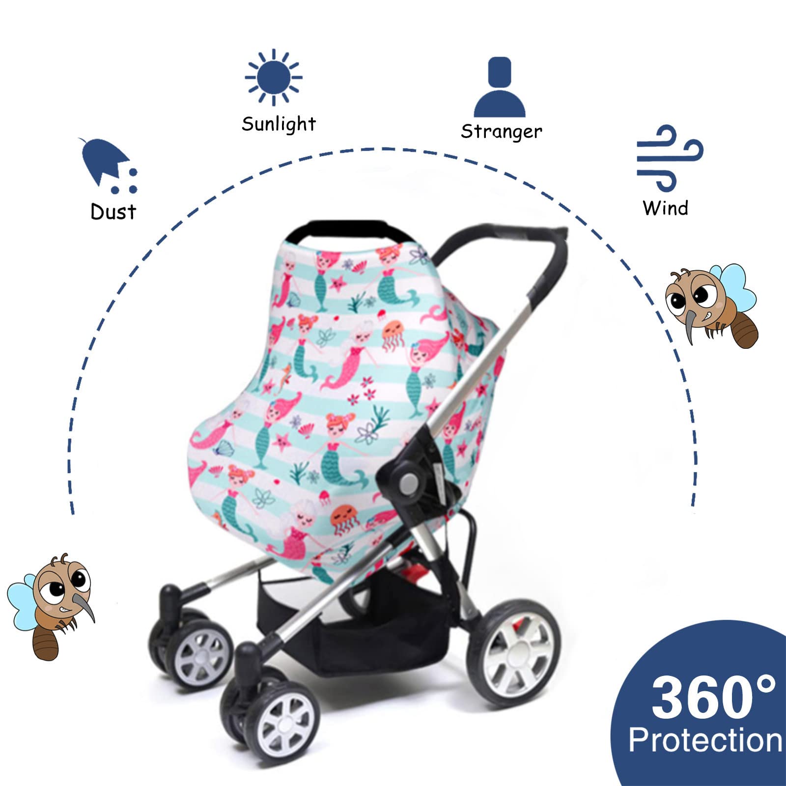 Car Seat Covers for Babies, Infant Carseat Canopies for Boys Girls, Opening Nursing Cover with Breathable Interactive Window, Soft Carrier Cover Newborn Shower Gift