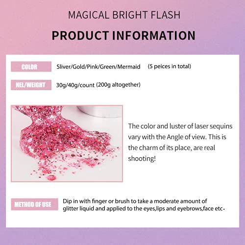 Body Glitter Holographic Glitter Liquid for Festival Make Up,Face Glitter Sequins Chunky for Hair and Eyeshadow Long-Lasting No Glue Needed and Easy to Remove.