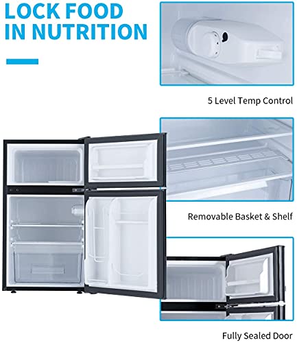 3.2 Cu.Ft Mini Refrigerator Compact Refrigerator Mini Fridge Stainless Steel with Freezer,2 door, for Dorm,Garage, Camper, Basement or Office,Silver, Silver, 19.1 x 20.1 x 33.5 inches