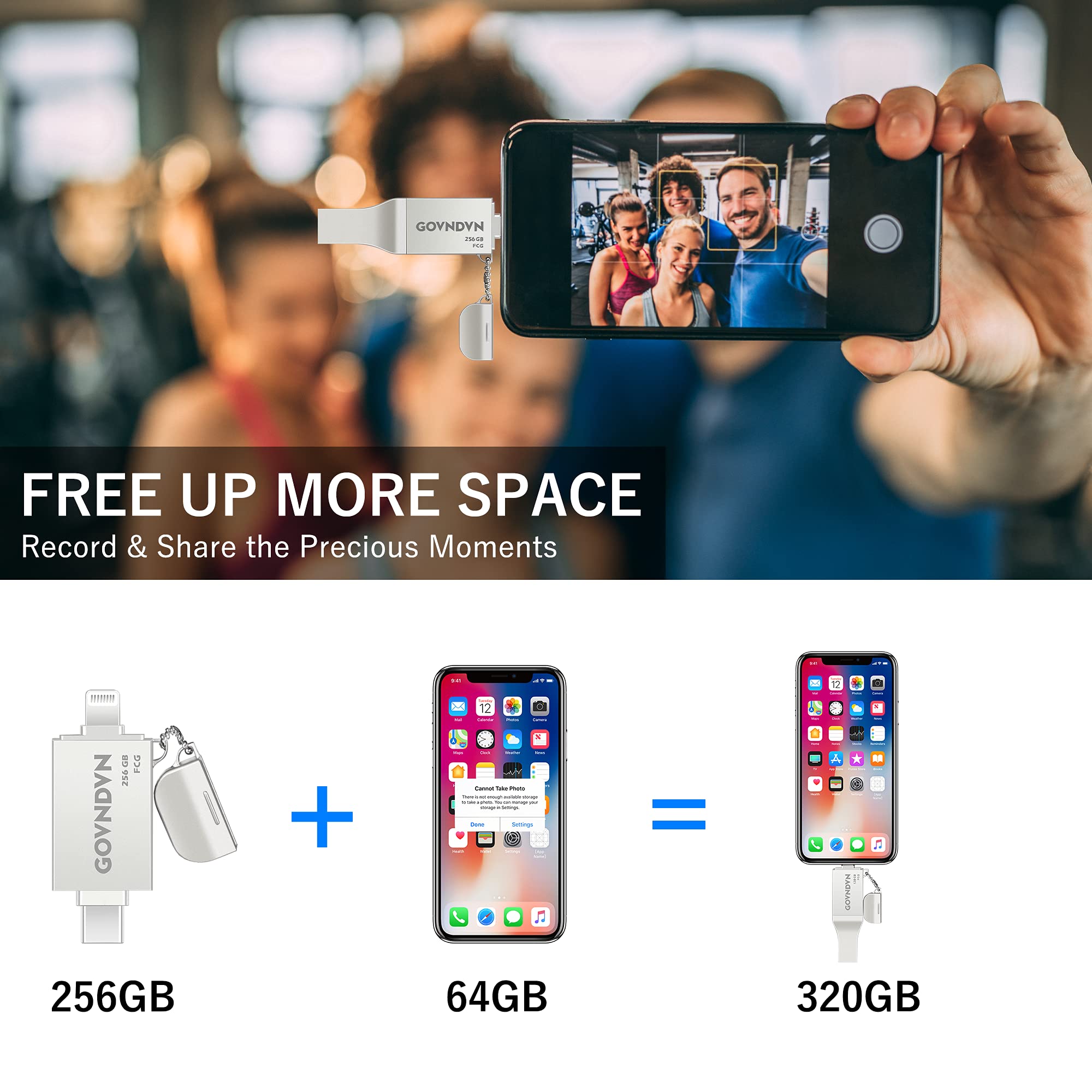 GOVNDVN MFi Certified 256GB iPhone Photo-Stick-USB-C iPhone-Flash Drive Photo-Storage-Thumb-Drive iPhone Backup Stick iPhone Memory Storage for iPhone 15/14/13/12/11 iPad Mac PC Android