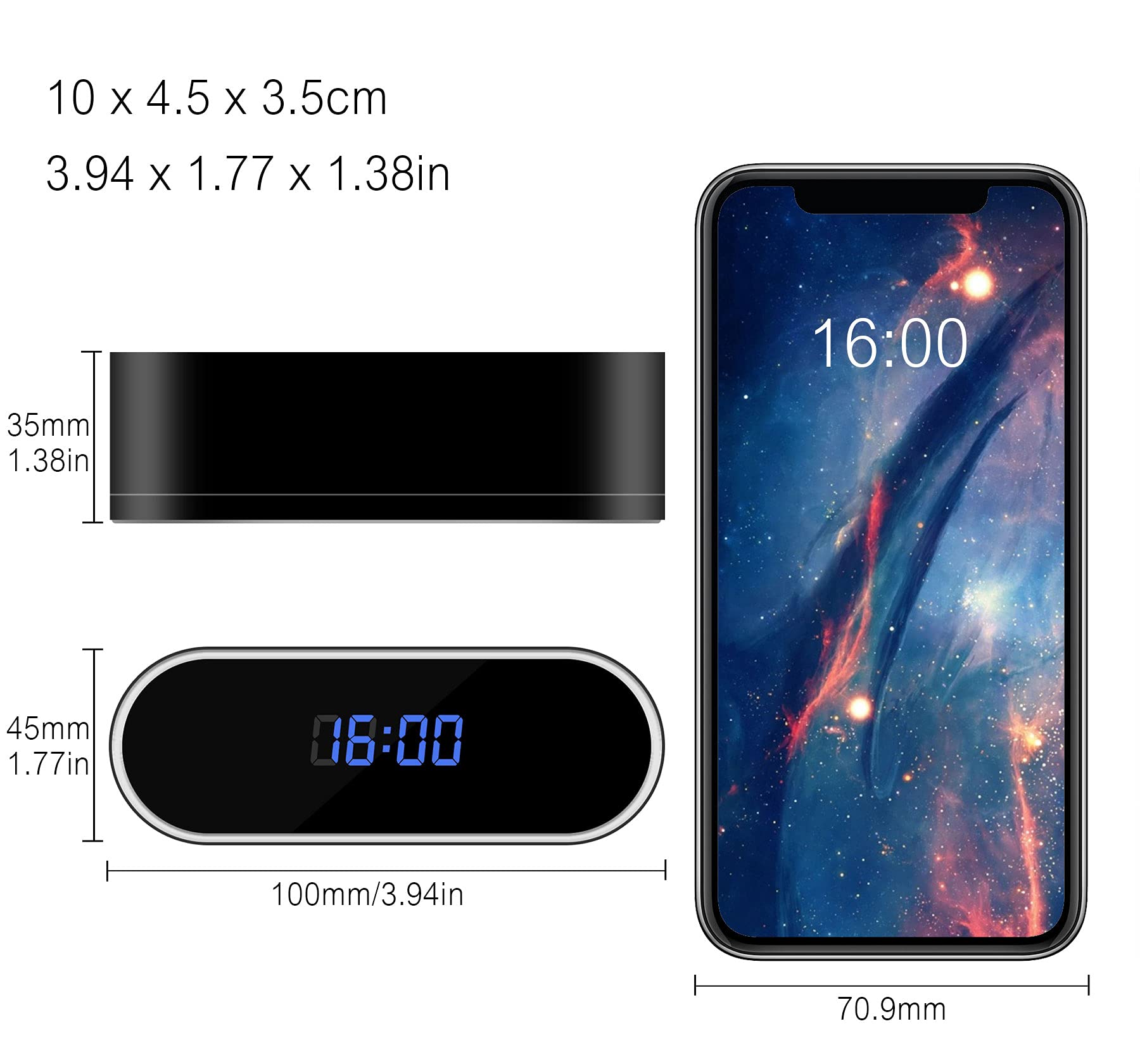 Jigayao Camera Clock, HD 1080P WiFi Alarm Clock Camera with Night Vision/Motion Detection/Loop Recording, Wireless Security Nanny Cam for Home and Office-Support iOS/Android No Audio