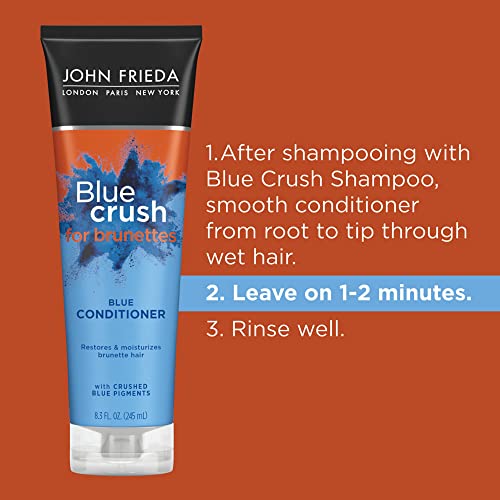 John Frieda Blue Crush Conditioner for Brunettes, Moisturization for Color Treated and Natural Brunette Hair, 8.3 oz (Pack of 2)