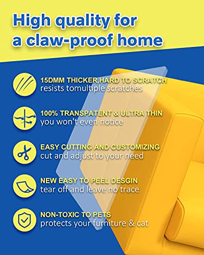 12 PCS Cat Scratch Furniture Protector for Leather, Cat Furniture Protector, Furniture Protectors from Cats, Cat Scratching Deterrent, Couch Guards for Cats, Strong Adhesion, No Residue