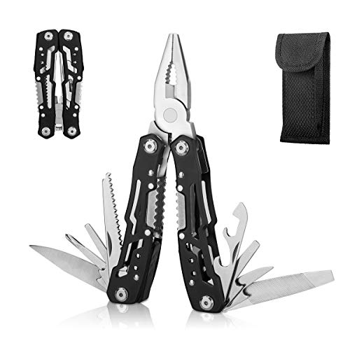 14-In-1 Multitool with Safety Locking, Professional Stainless Steel Multitool Pliers Pocket Knife, Bottle Opener, Screwdriver with Nylon Sheath ,Apply to Survival,Camping, Hunting and Hiking