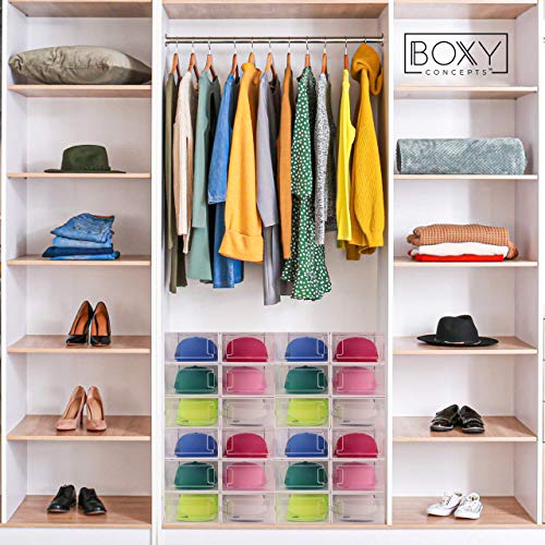 Boxy Concepts Plastic Hat Organizer for Baseball Caps (6-Pack) Easy Assembly, Stylish, Dust-Proof, Transparent, Stackable with Odor Vents. Ideal Holder, Case or Hat Rack Storage System 13β x 5.5β x 9β