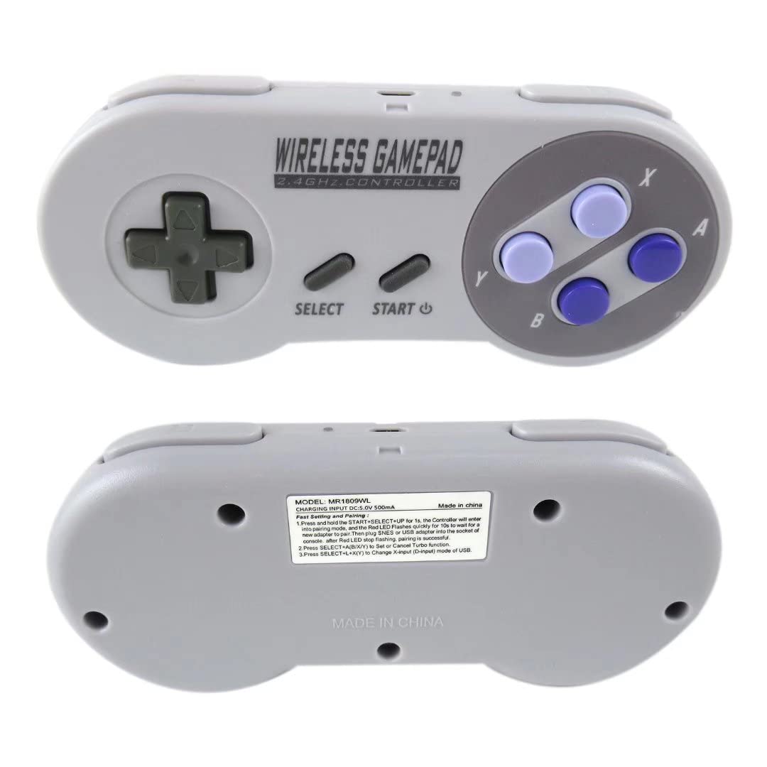 2 Packs Wireless Controller 2.4GHz for SNES/NES Classic Mini Edition, Plug & Play Retro Gamepad with USB Receiver Joystick Rechargeable Super-NES Game Controllers for PC/Windows/iOS/ Android