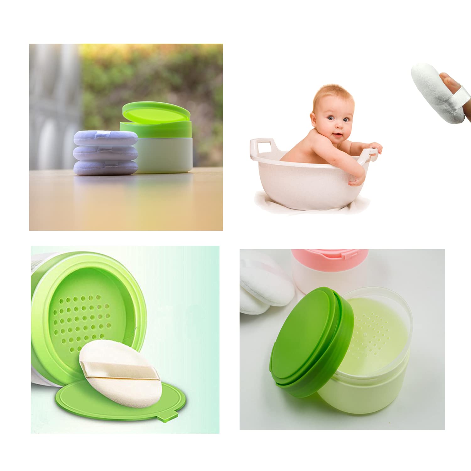 ericotry 1pcs Empty Portable Refillable Plastic Powder Puff Box Baby After-Bath Talcum Powder Container with Powder Puff and Sifter(Green)