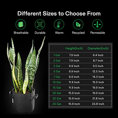 VIVOSUN 10-Pack 15 Gallon Grow Bags, Reinforced Planter Fabric Pots for Gardening Black