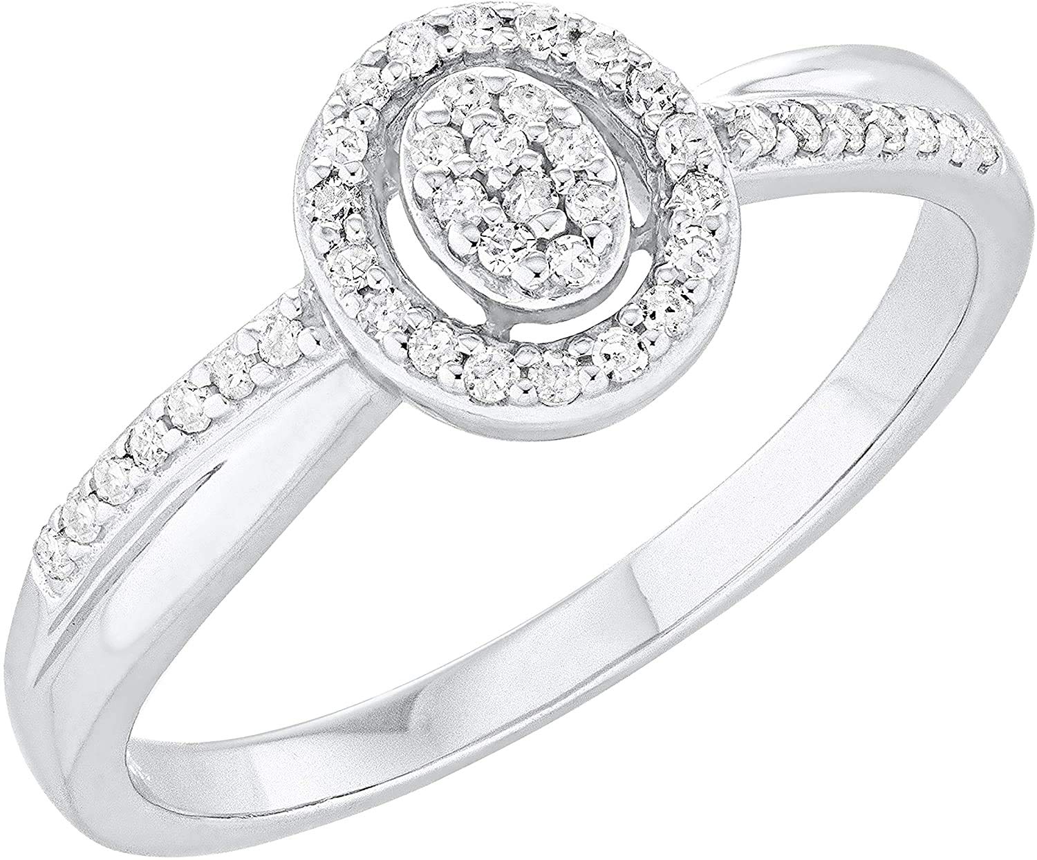 10K White Gold 1/6 Cttw Diamond Oval with Halo & Twisted Sides Promise Ring (H-I Color, I1-I2 Clarity) - Size 7