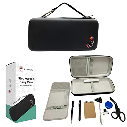 Stethoscope Case with Accessories – Essential School Supplies for Nurses, Medical Assistants – Includes Pen Light, Trauma Shears, Percussion Hammer, Steth ID Tag, Tape Measure, Multicolor Pen (Black)