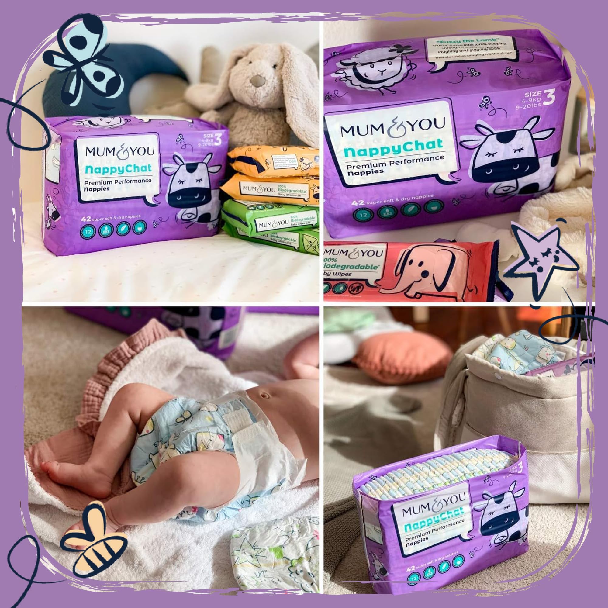 Mum & You Nappychat Premium Performance Eco Diapers, Size 3 (42 Diapers) Smart Tube Technology. Leak Protection. 100% Recyclable. Hypoallergenic, Dermatologically-Tested. No Lotion, Perfume or Dyes.