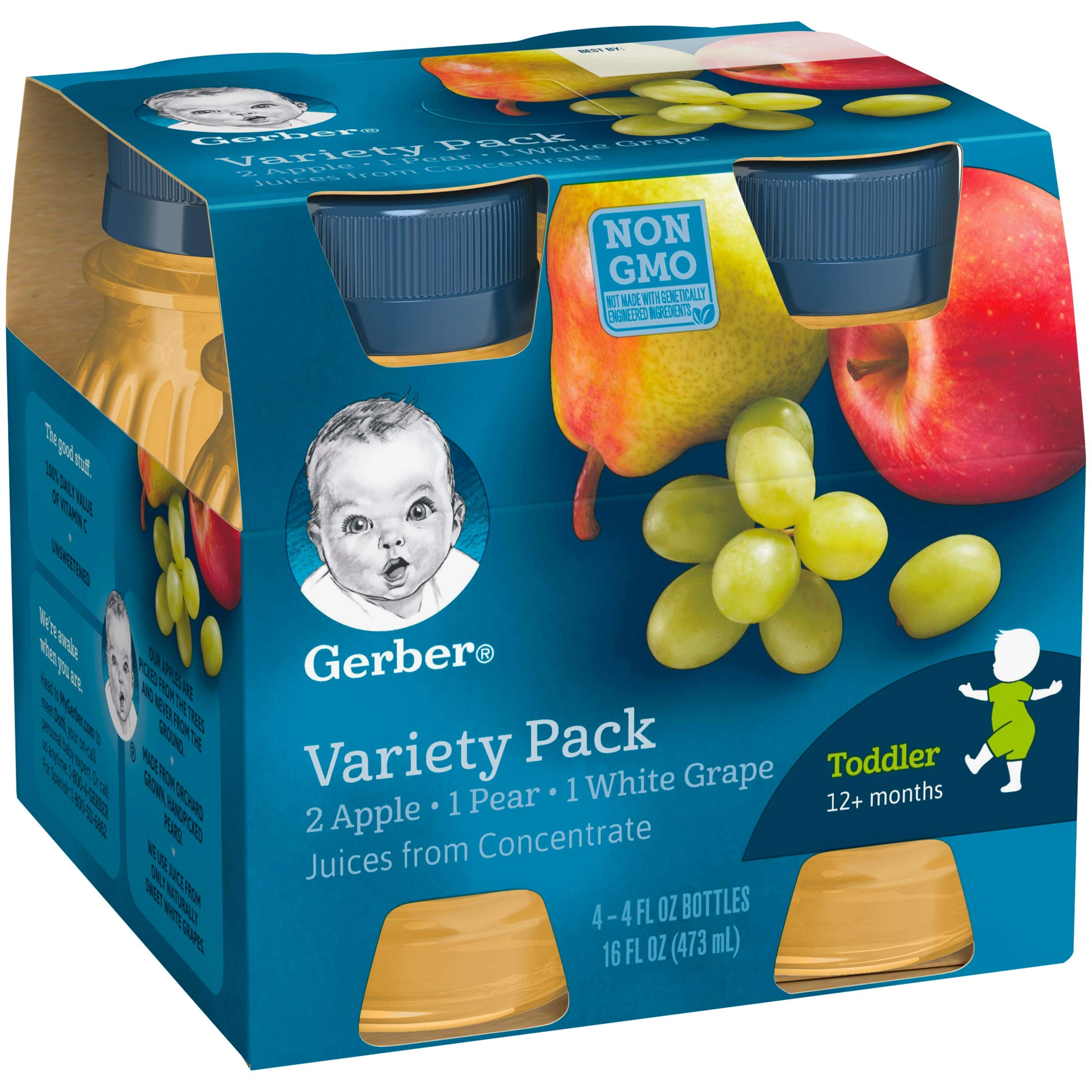 Gerber Juice Fruit 2 Apple, 1 Pear, 1 White Grape Juices from Concentrate Variety (Pack of 10)