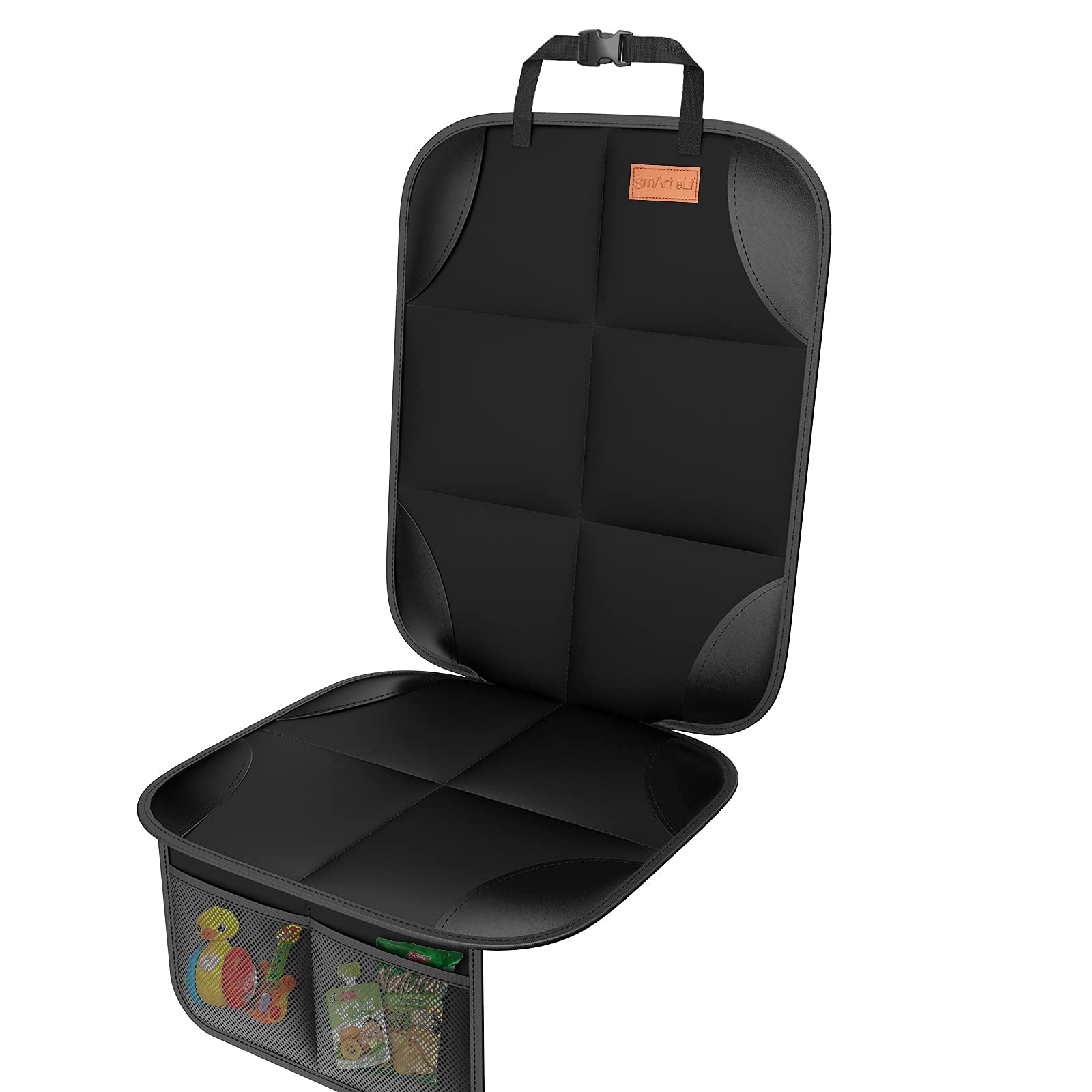 Car Seat Protector, [1 Pack] Large Auto Car Seat Protectors for Child Seats with Thickest Padding and Non-Slip Backing Mesh Pockets for SUV, Sedan, Truck, Leather and Fabric Car Seat - Black