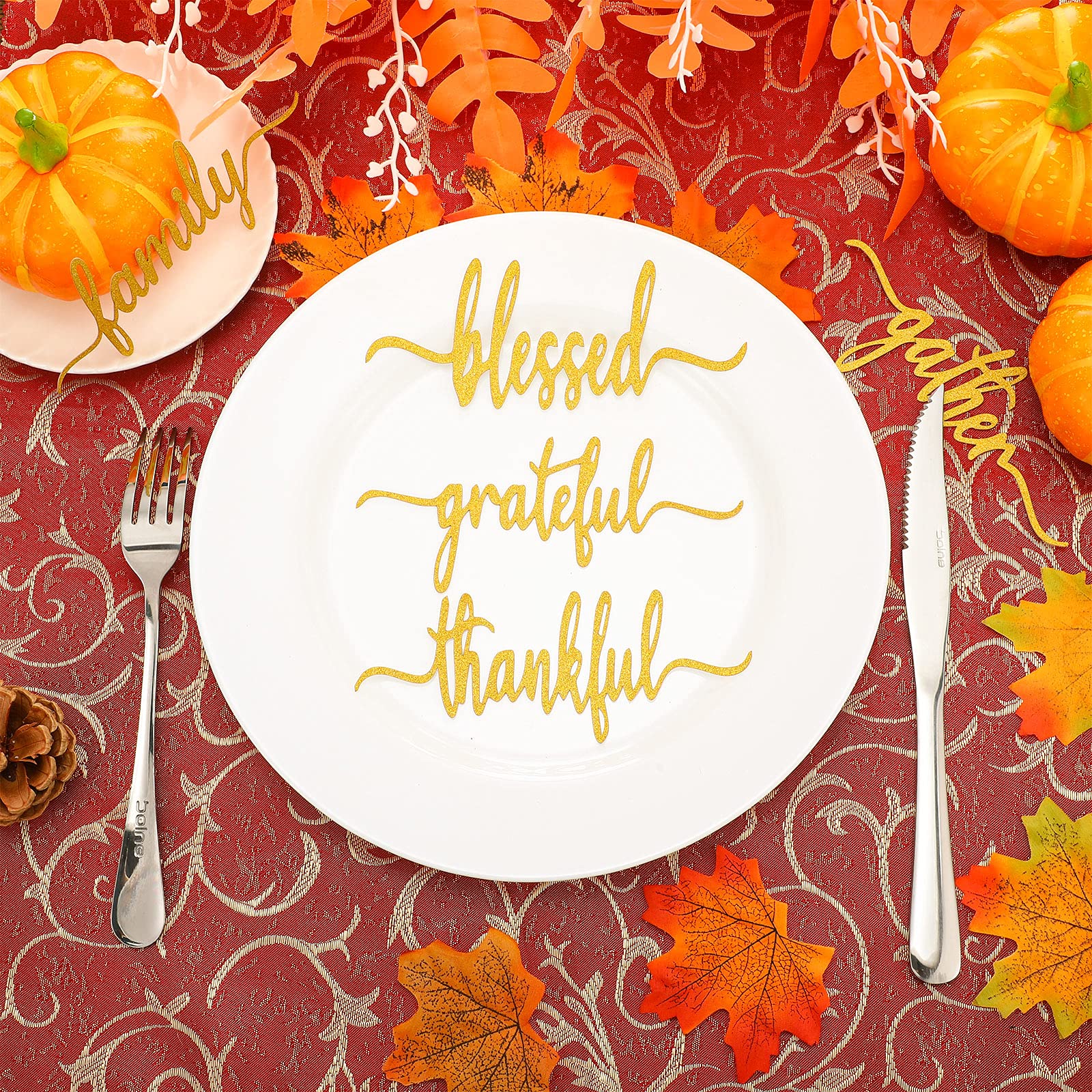 20 Pieces Thanksgiving Plate Place Cutouts Thankful Gather Grateful Blessed Family Place Setting Letter Place Card Cutouts Table Plate Paper Settings for Thanksgiving Wedding Valentine Engagement