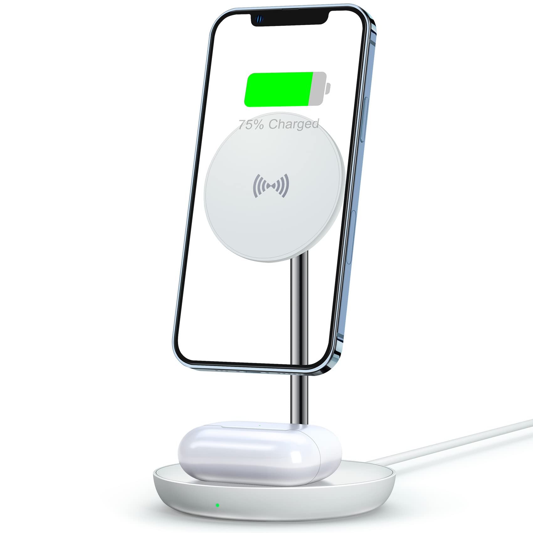 Mag-Safe Wireless Charging Station : 2 in 1 Wireless Charging Stand for iPhone 12/13/14 Series-10w Charging Stand Compatible with Airpods/iPhone 14/12/13 Pro Max Mini๏ผWhite๏ผ