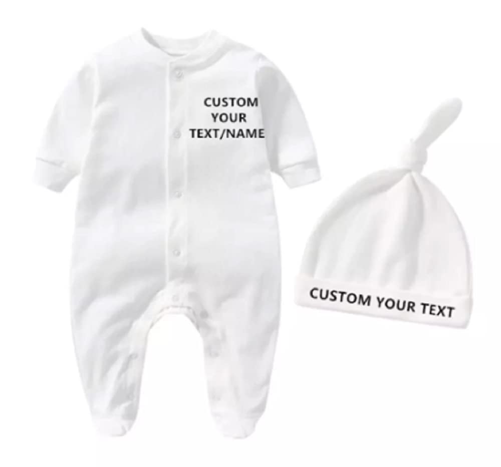 OYASUMI HANDMANDE Personalized Name Newborn Outfit with Hat Clothes Set Custom One Piece Bodysuit Baby Long Sleeve Outfit (Newborn, Blue)