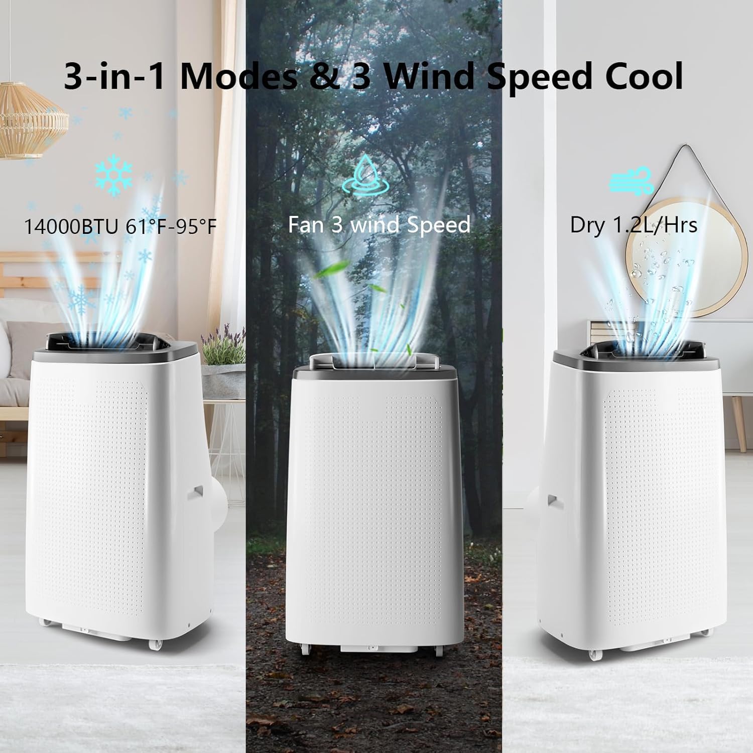 14000Btu Portable Air Conditioner With Remote Control for Rooms,3 In 1 Portable Ac Unit, Quiet Cooling Up to 700 Sq Ft, Dehumidifier & Fan Modes, 24-Hr Timer, Includes Window Kit, White
