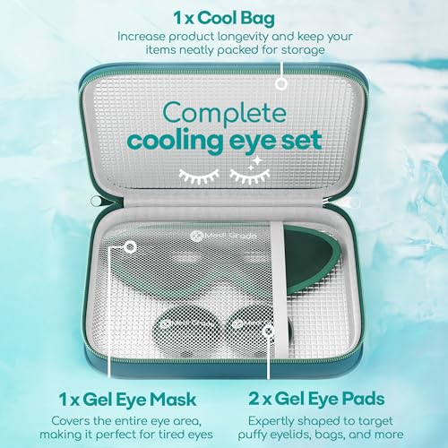 Medi Grade Cooling Eye Mask for Puffy Eyes, Allergies, Sinuses - Reusable Gel Eye Mask and Cooling Eye Pads with Thermo-Bag for Dark Circles, Hangovers and Migraine Relief - Cold Eye Mask