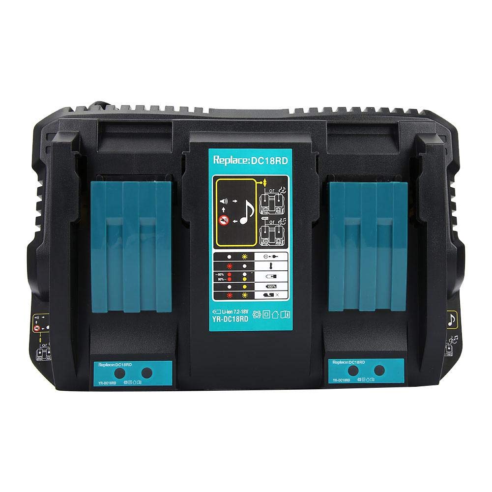 14.4-18V Lithium Battery Charger, Dual Port DC18RD Replacement for MAKITA Li-ion Battery Double Port US Plug 110V