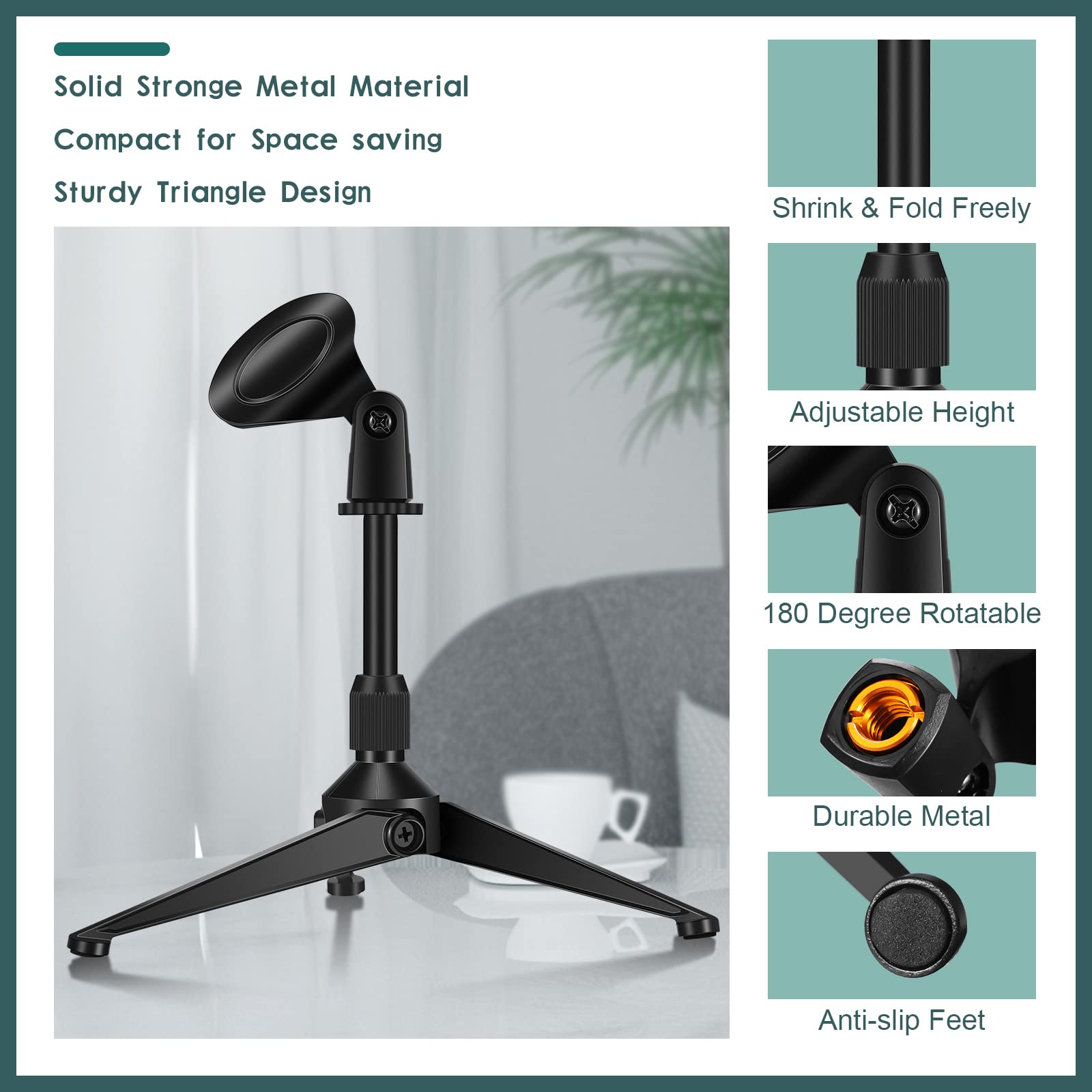 12 Pack Desktop Mic Stand Desktop Microphone Stand with Mic Clip Adjustable Table Mic Holder Portable Foldable Microphone Tripod and 5/8 Inch Male to 3/8 Inch Female Screw for Most Microphones